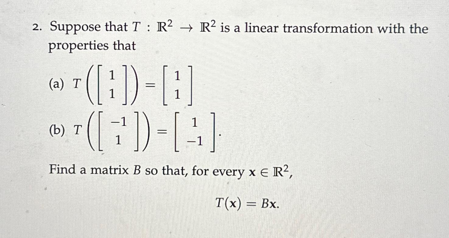 Solved Suppose that T:R2→R2 ﻿is a linear transformation with | Chegg.com