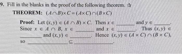 Solved Fill in the blanks in the proof of the following | Chegg.com