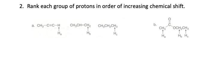 Solved 2. Rank each group of protons in order of increasing | Chegg.com
