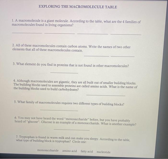 Solved EXPLORING THE MACROMOLECULE TABLE 1. A | Chegg.com
