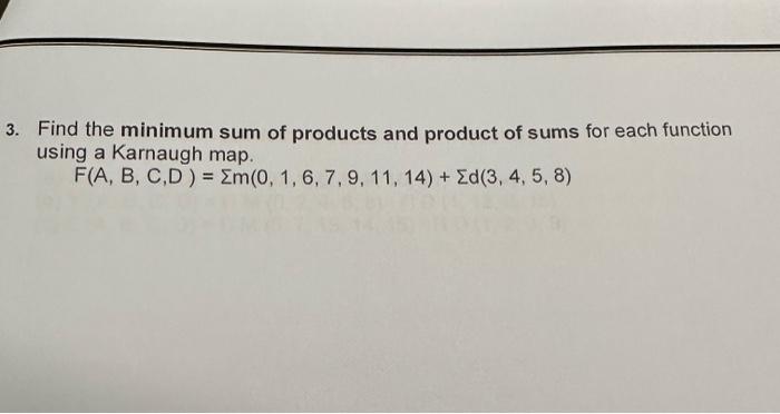 Solved Find the minimum sum of products and product of sums | Chegg.com