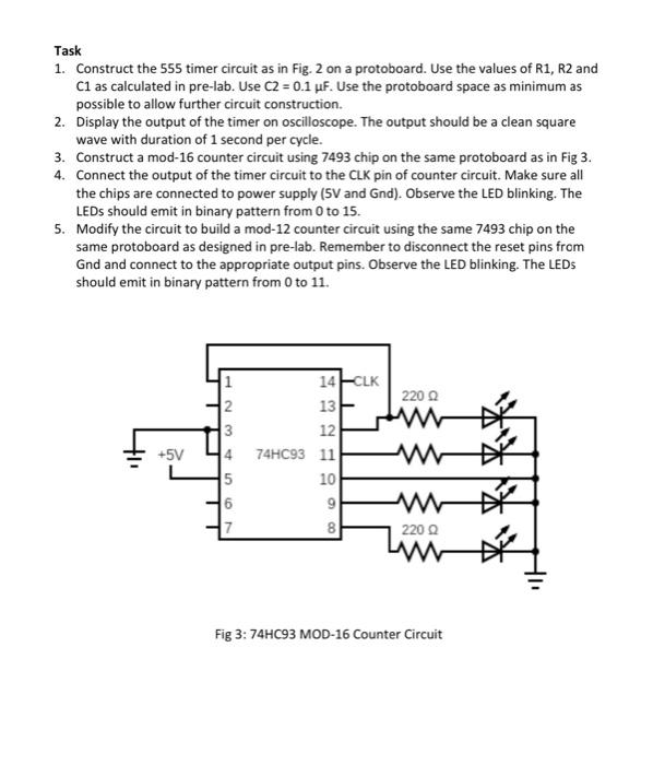 Solved Task 1. Construct the 555 timer circuit as in Fig. 2 | Chegg.com