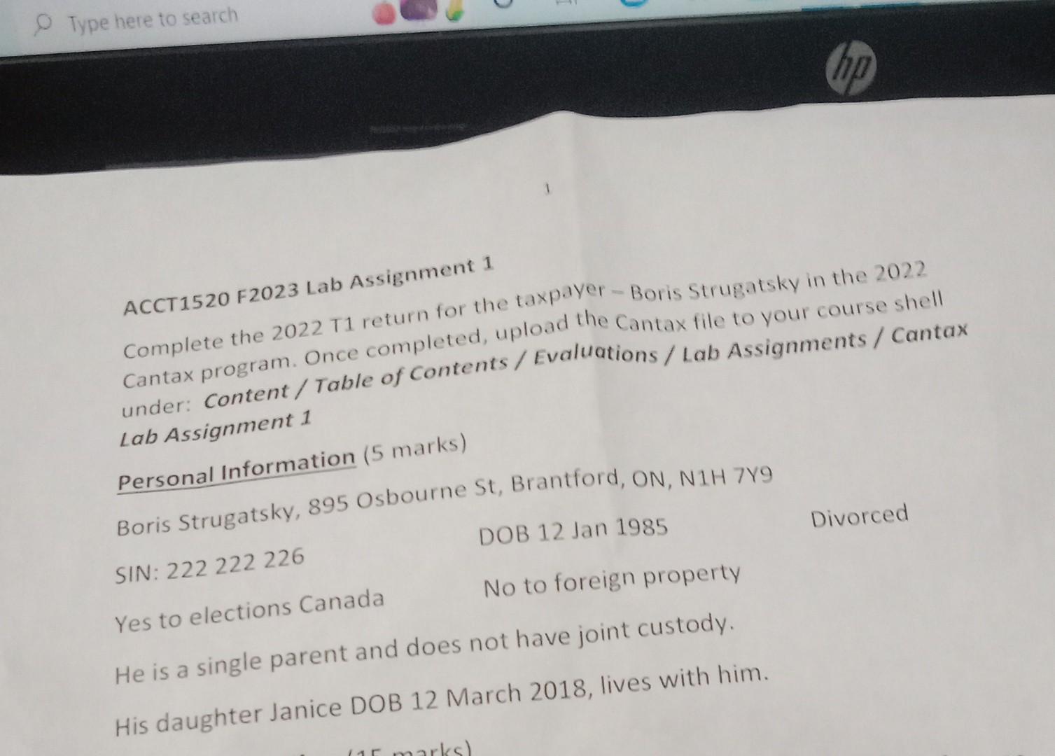 Solved ACCT1520 F2023 Lab Assignment 1 Complete the 2022 T1 | Chegg.com
