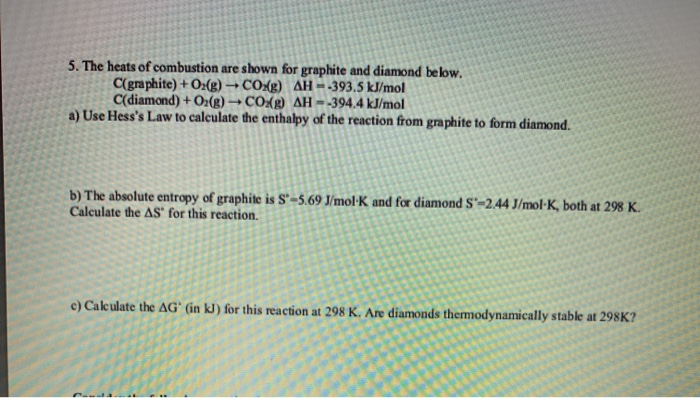 Solved 5. The heats of combustion are shown for graphite and | Chegg.com