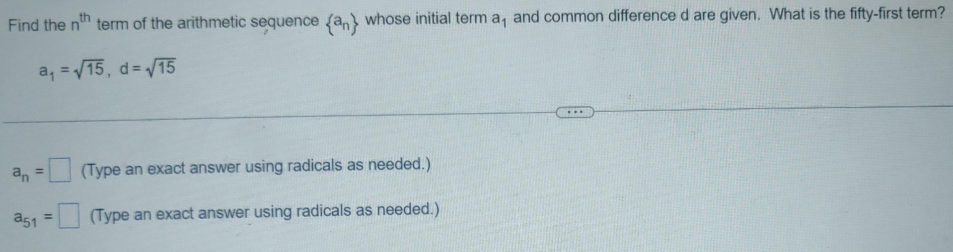 Solved th Find the n" term of the arithmetic sequence {an} | Chegg.com