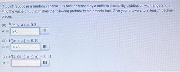 Solved (1 point) Suppose a random variable x is best | Chegg.com
