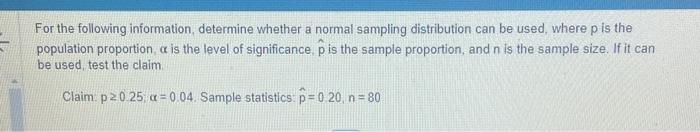 Solved For the following information, determine whether a | Chegg.com