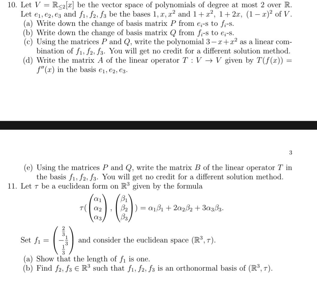 Solved 0 . Let V=R≤2[x] be the vector space of polynomials | Chegg.com