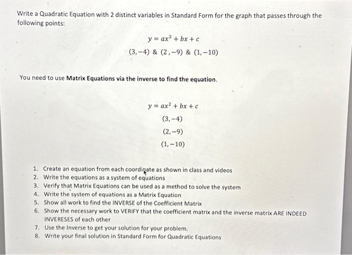 Solved Write a Quadratic Equation with 2 distinct variables | Chegg.com