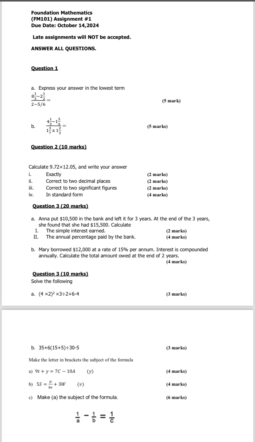 Solved Foundation Mathematics(FM101) ﻿Assignment #1Due Date: | Chegg.com