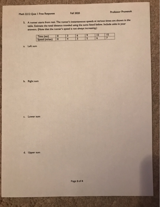 Math 2212 Quix I Free Response Fall 2020 Professor | Chegg.com