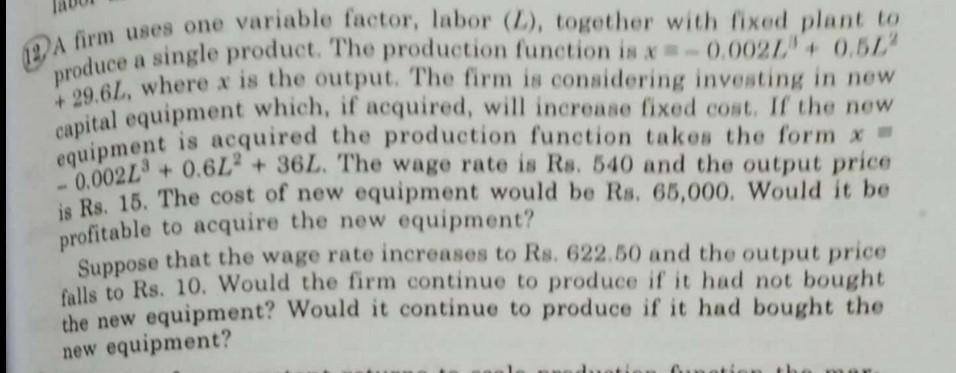 Solved Please help me solve this question on production ( | Chegg.com