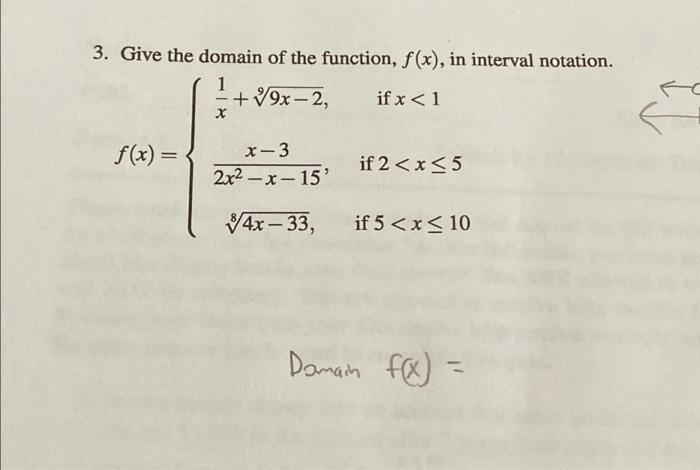 3. Give the domain of the function, f(x), in interval | Chegg.com