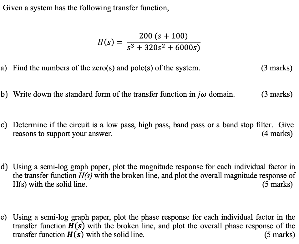 Solved Given a system has the following transfer | Chegg.com