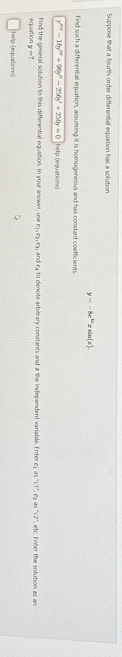 Solved Suppose That A Fourth Order Differential Equation Has