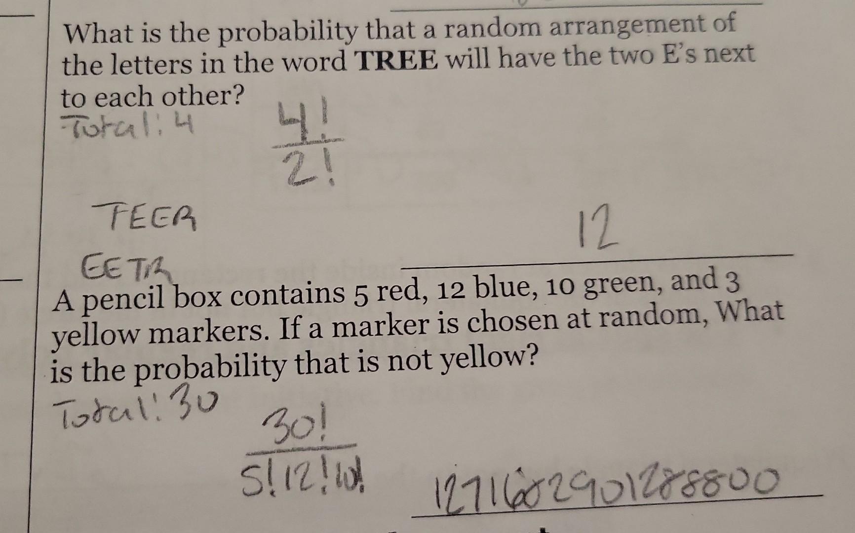 Solved What is the probability that a random arrangement of | Chegg.com