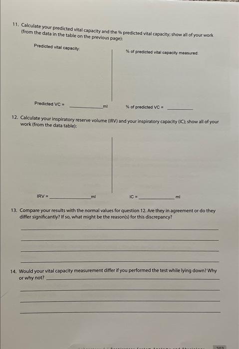 11. Calculate your predicted vital capacity and the % | Chegg.com