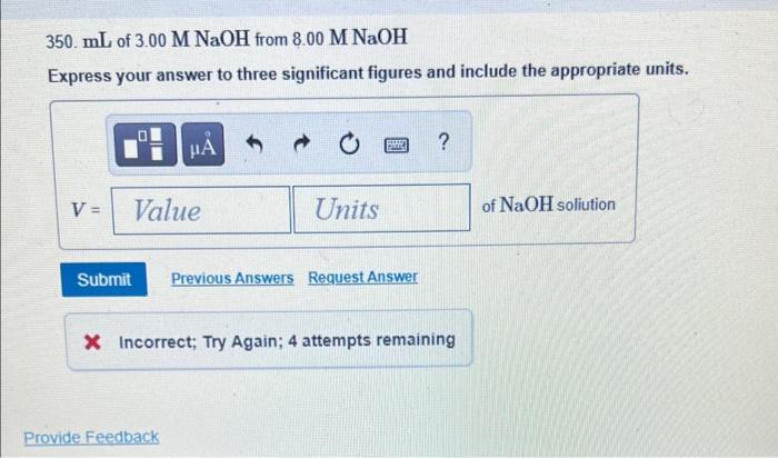 Solved What is the initial volume, in milliliters, needed to | Chegg.com