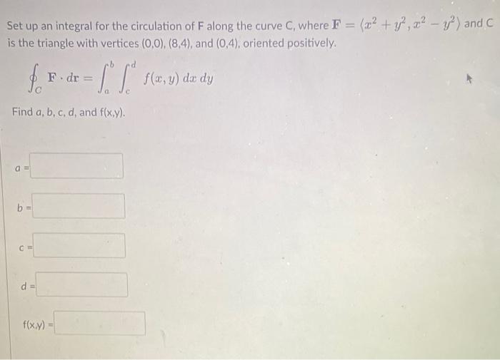 Solved Set up an integral for the circulation of F along the | Chegg.com