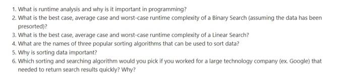 Solved 1. What is runtime analysis and why is it important | Chegg.com