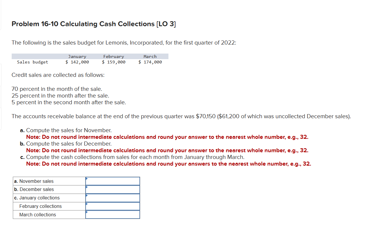 Solved Problem 16-10 ﻿Calculating Cash Collections [LO 3]The | Chegg.com