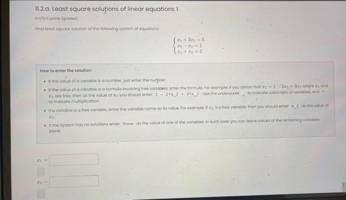 Solved 11.2.a. Least square solutions of linear equations 1 | Chegg.com