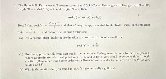 Solved 3. The Hyperbolic Pythagorean Theorem states that if | Chegg.com