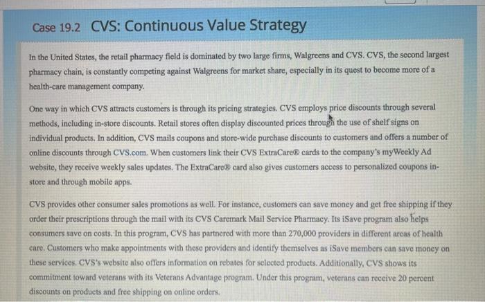 Solved Case 19.2 CVS: Continuous Value Strategy In the | Chegg.com