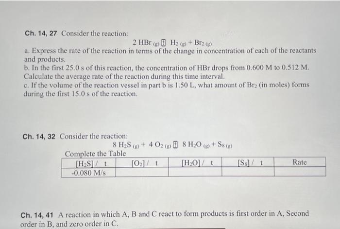 Solved Ch. 14, 27 Consider the reaction: 2HBrg) ㅁ H2( | Chegg.com