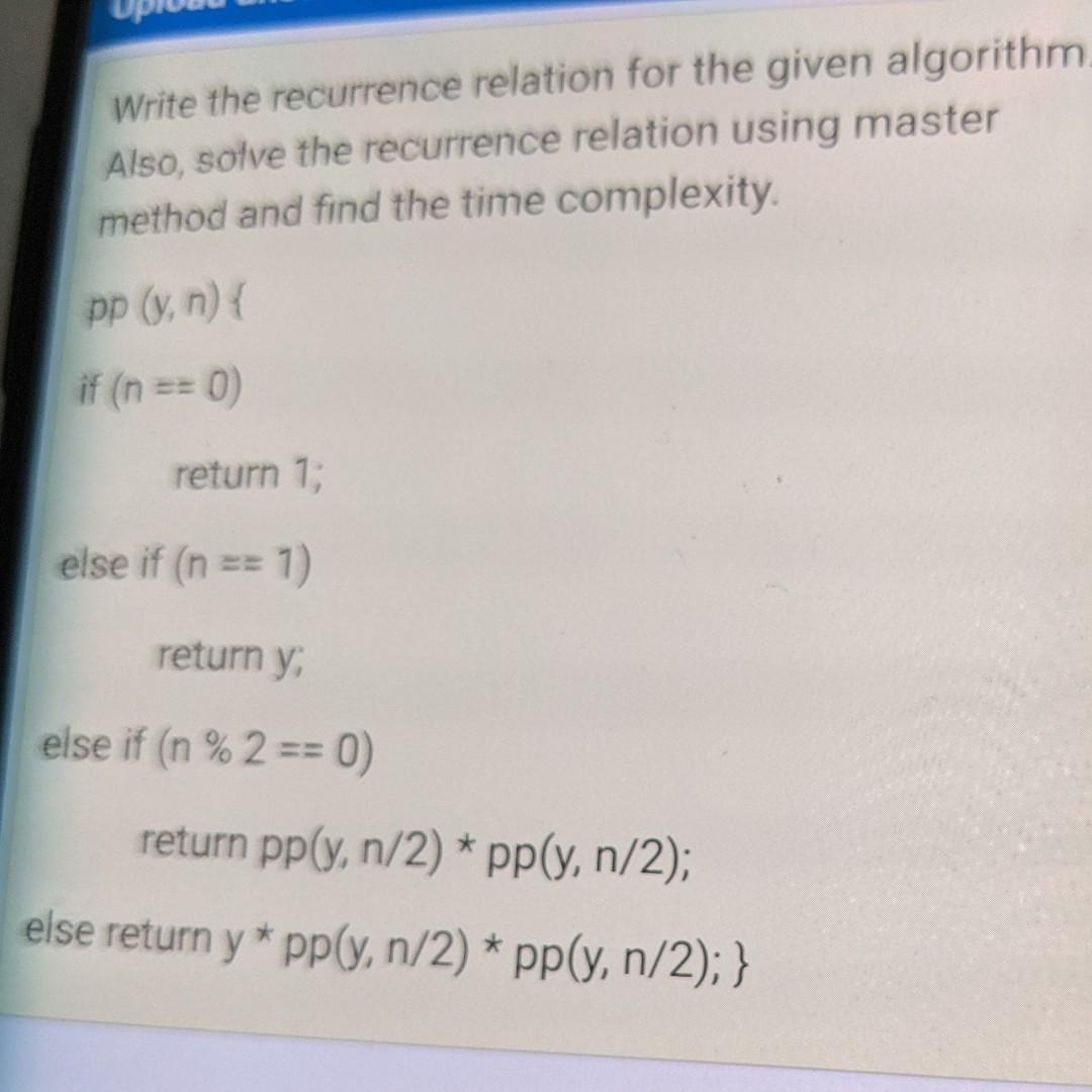 Solved Write The Recurrence Relation For The Given Algorithm