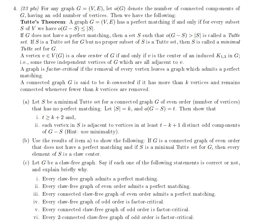 Solved (23 ﻿pts) ﻿For any graph G=(V,E), ﻿let o(G) ﻿denote | Chegg.com