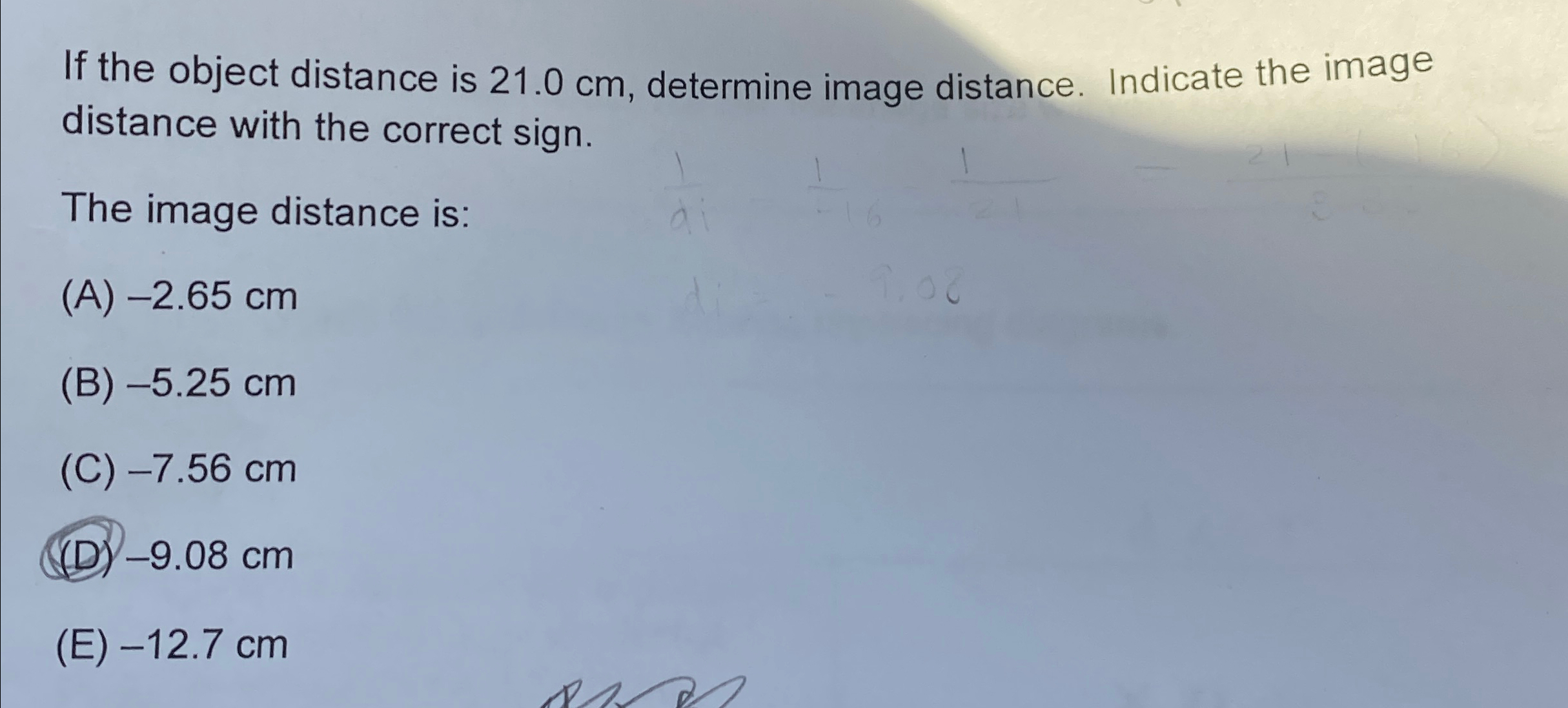 If the object distance is 21.0cm, ﻿determine image | Chegg.com