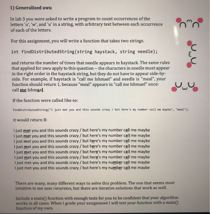1) Generalized uwu In lab 3 you were asked to write a | Chegg.com
