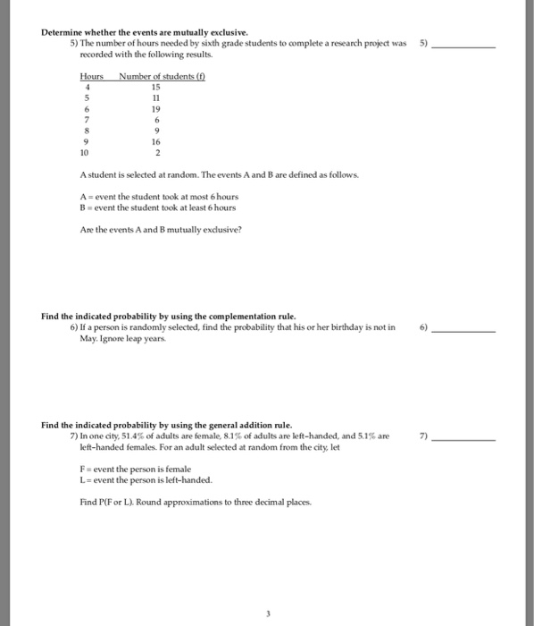 Solved Determine whether the events are mutually exclusive. | Chegg.com
