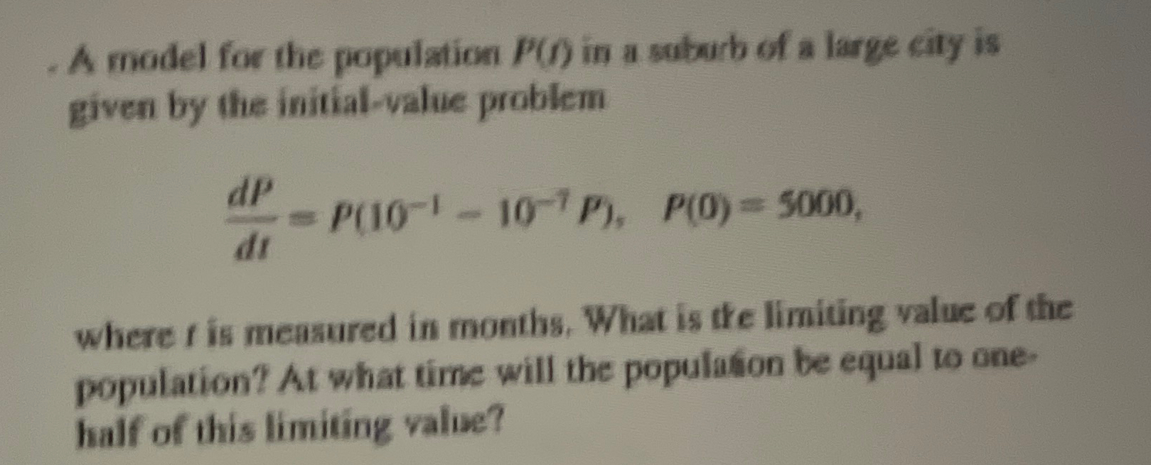Solved A model for the popolation P(n) ﻿in a subarb of a | Chegg.com