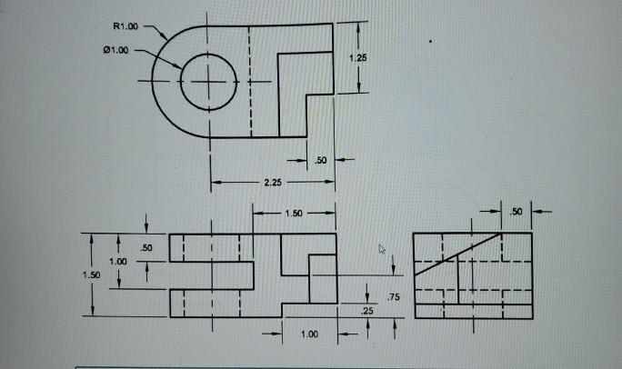 Solved Draw The Three Multiviews For The Object Shown Below 
