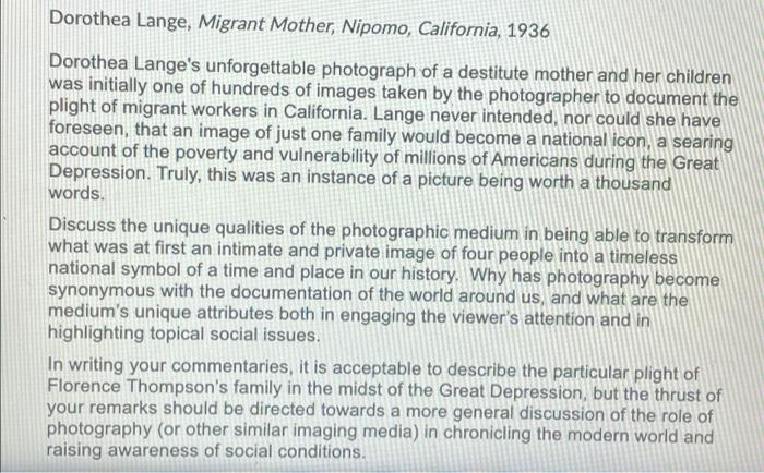 Solved Dorothea Lange, Migrant Mother, Nipomo, California, | Chegg.com