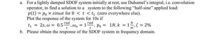a. For a lightly damped SDOF system initially at | Chegg.com
