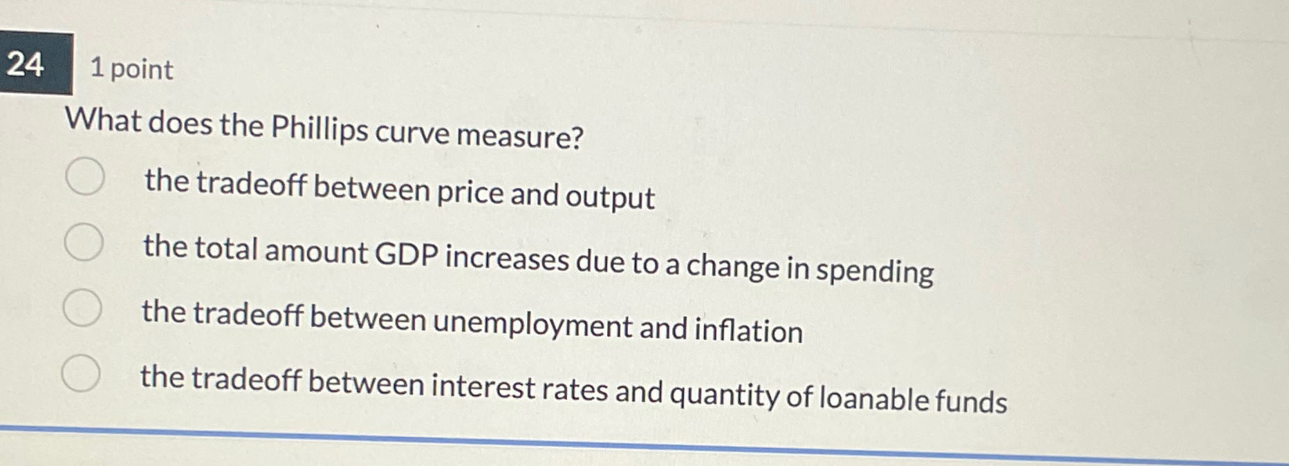 Solved 24 1 ﻿pointWhat does the Phillips curve measure?the | Chegg.com