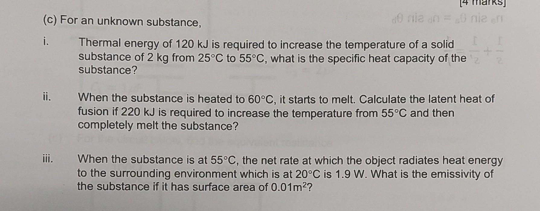 Solved (c) For an unknown substance, i. Thermal energy of | Chegg.com