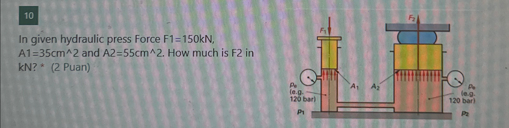 Solved 10In given hydraulic press Force F1 =150kN, A1=35cm2 | Chegg.com