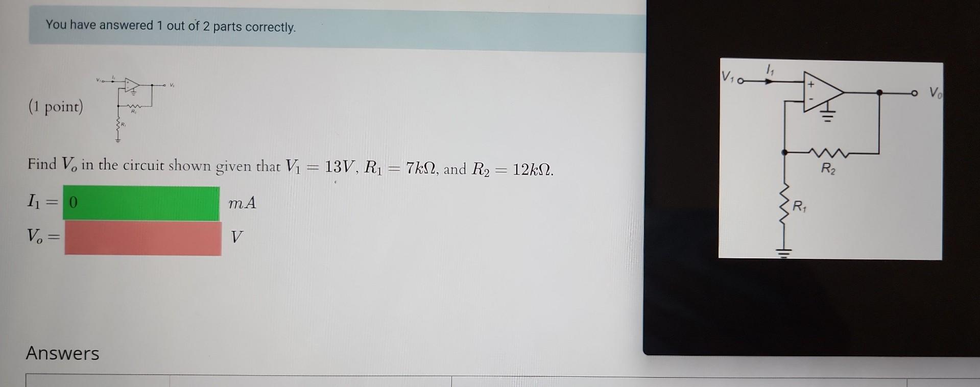 Solved You have answered 1 out of 2 parts correctly. (1 | Chegg.com