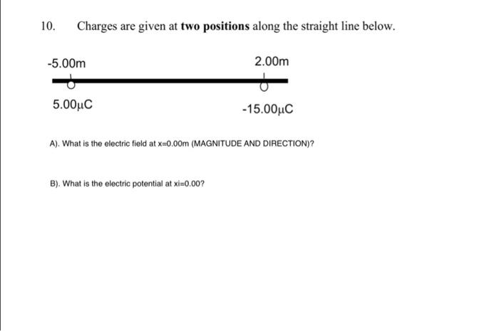 Solved 10. Charges are given at two positions along the | Chegg.com