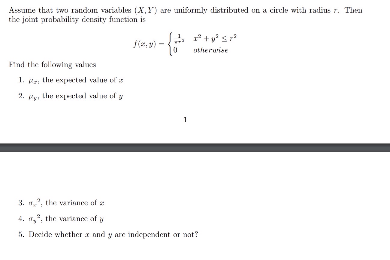 Solved Assume That Two Random Variables Xy ﻿are Uniformly 
