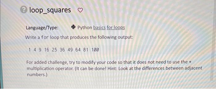 Solved Language Type Python Basics For Loops Write A For