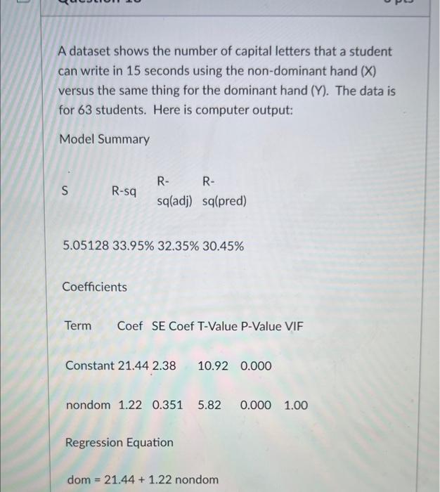 Solved A dataset shows the number of capital letters that a | Chegg.com