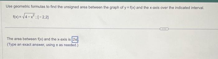 Solved Use geometric formulas to find the unsigned area | Chegg.com