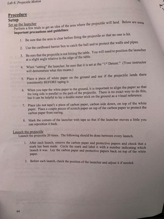 Lab 6: Projectile Motion Introduction In this | Chegg.com