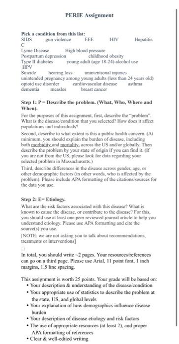 Solved PERIE Assignment Step 1: P= Describe the problem. | Chegg.com