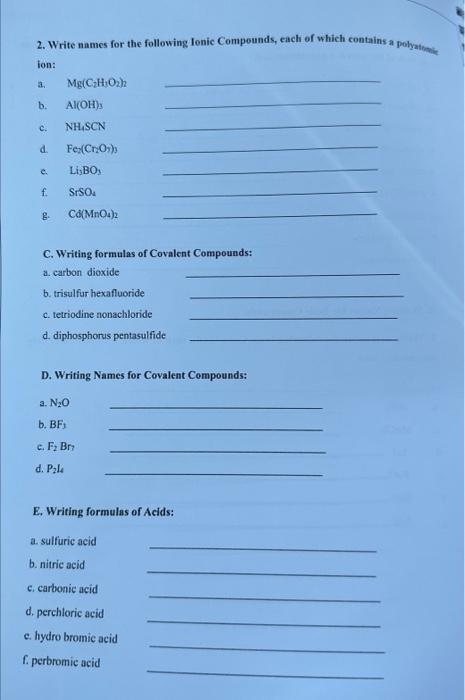 Solved Exercises: A. Write Formulas for Ionic Compounds: 1. | Chegg.com